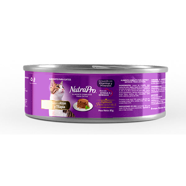 Nutrapro lata gato atún y tilapia 85 gr – Tierragro